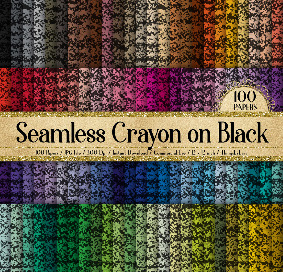 100 Seamless Crayon Scribble Texture on Black Background Digital Paper ...