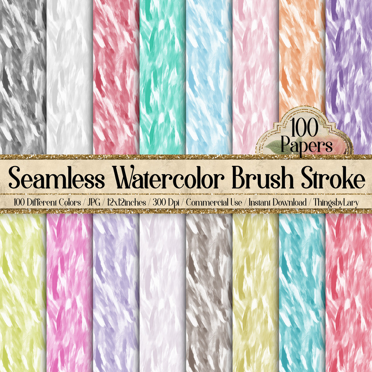 100 Seamless Watercolor Brush Stroke Digital Papers – ThingsbyLary