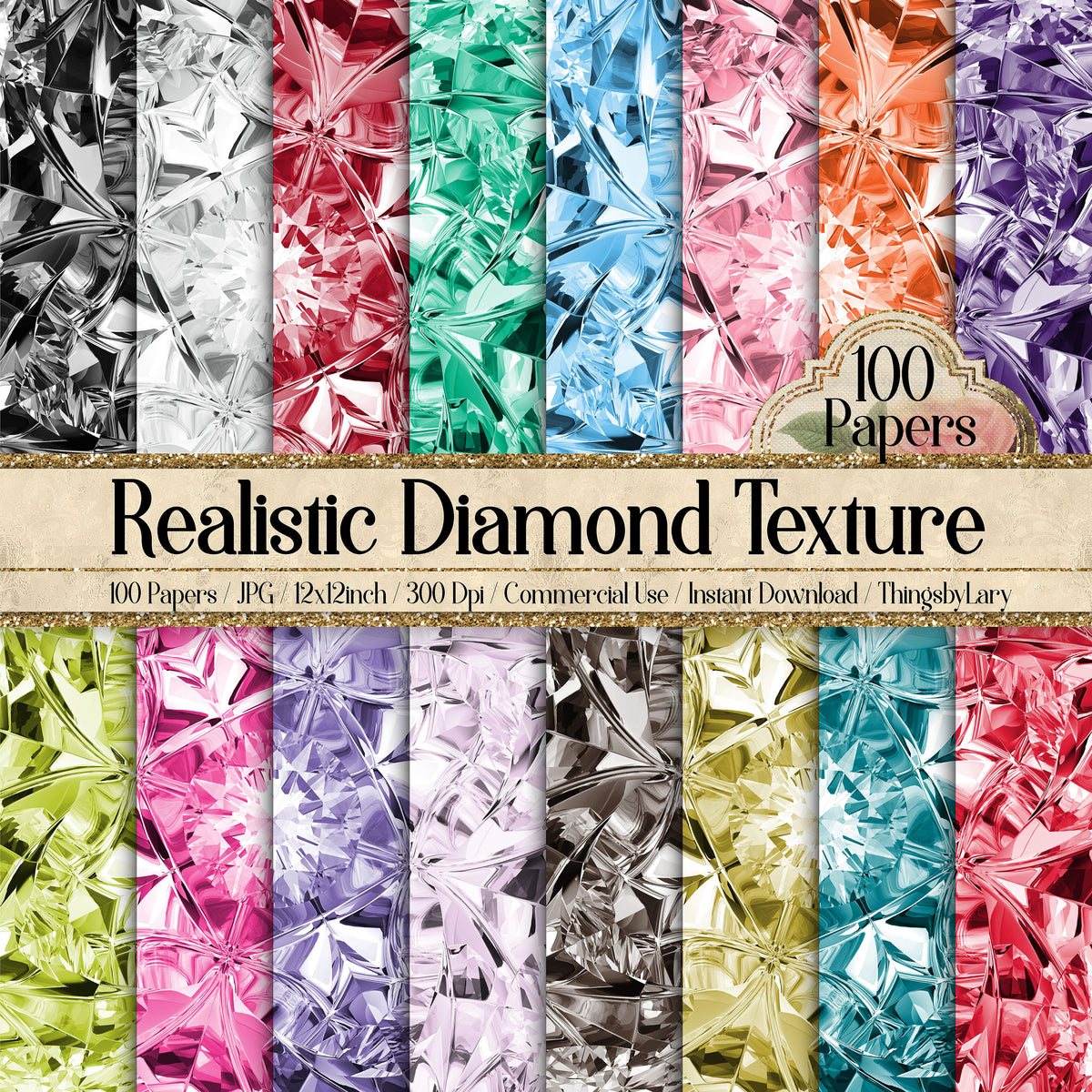 100 Real Diamond Texture Digital Papers 12x12 – ThingsbyLary