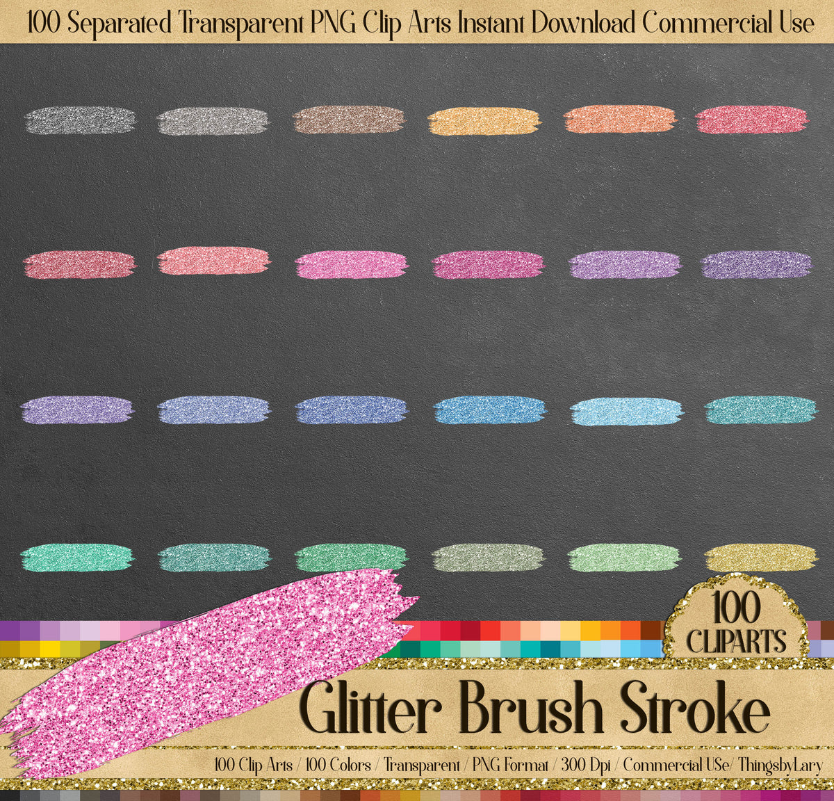 100 Glitter Brush Stroke Clip Arts PNG – ThingsbyLary
